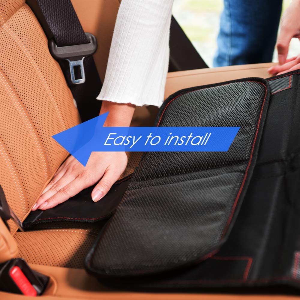 Funbliss car seat Protector for Child car seat Beige Thick Padding Carseat Kick Mat with Organizer Pockets,Waterproof 600D Fabric,Vehicle Dog Cover Pad for SUV Sedan Leather Seats(2 Pack)