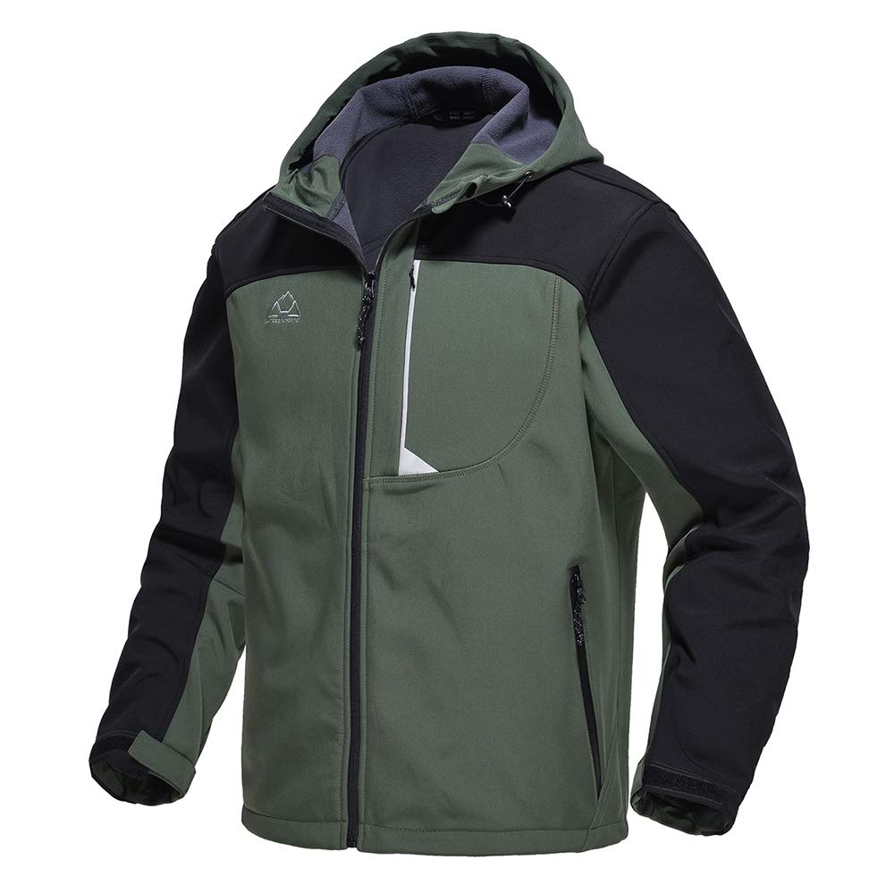 Gopune Men's Hooded Softshell Jacket Waterproof Windproof Tactical Hiking Jacket (Army green,M)