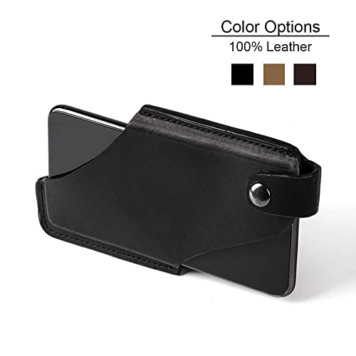 Gentlestache Leather Phone Holster, Phone Holder for Belt Loop, Cell Phone Cases, Leather Belt Pouch with Magnetic Button Black