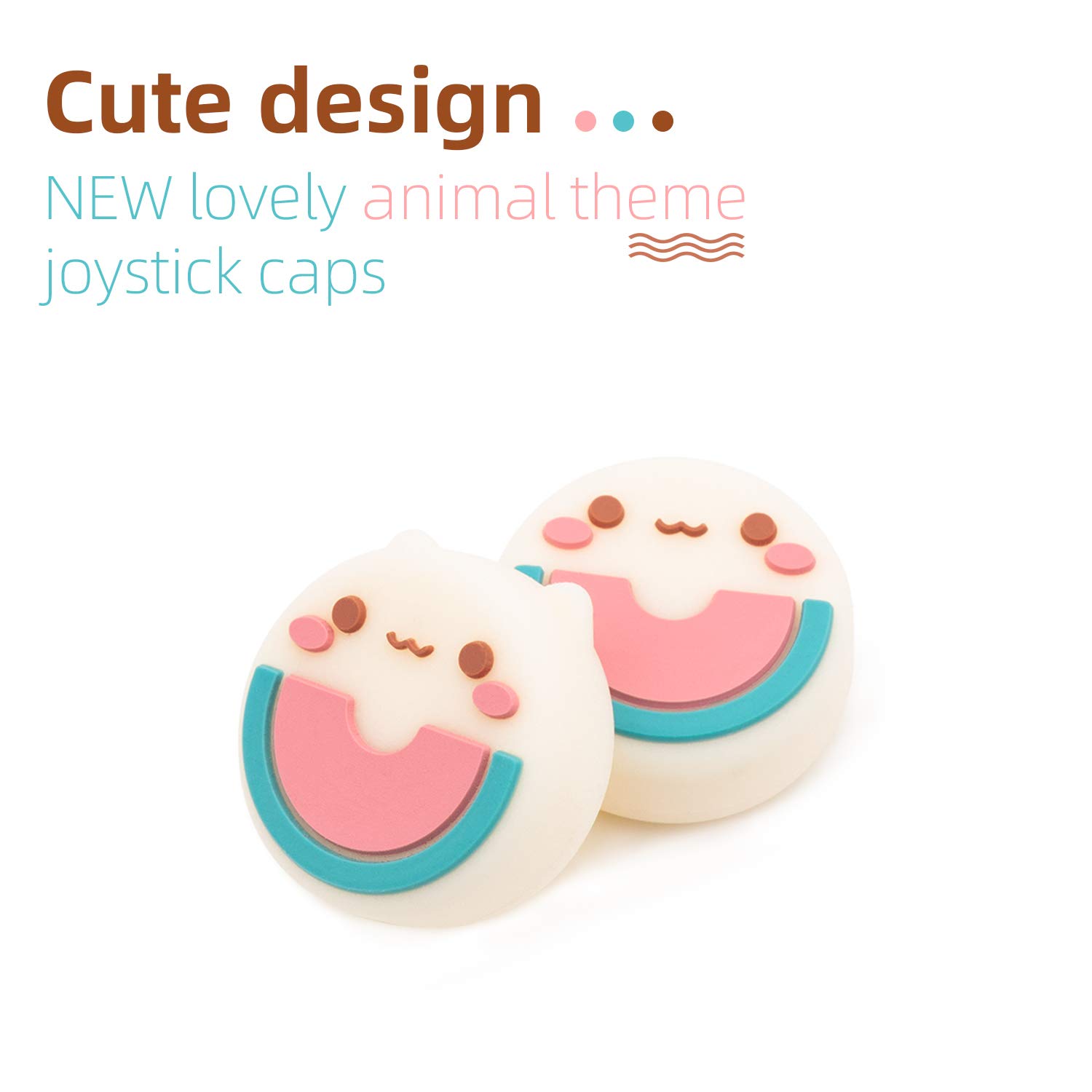 GeekShare 4PCS Cute Animal Theme Thumb Grip Caps,Soft Silicone Joystick Cover Compatible with Nintendo Switch /OLED/ Switch Lite -- Watermelon Cat and Mousse Bear
