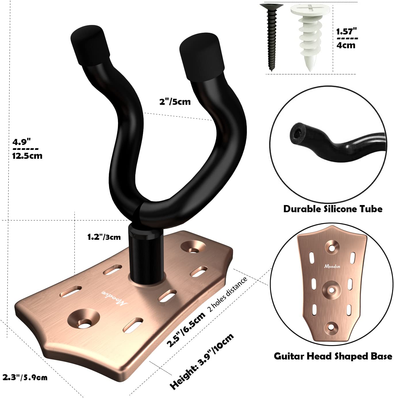 Guitar Wall Mount 2-Pack, Guitar Hanger Guitar Head Shaped, Sturdy Metal Guitar Holder for Wall, Guitar Wall Hanger Stand for Using Acoustic & Electric Guitar Ukulele Mandolin at Home and Studio (2)