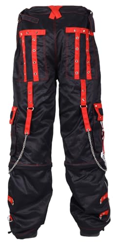 Gothic Men's Bondage Gothic Cyber Pant Chain Techno Rock Punk Shorts Trouser Pants/USA (36) Black/Red