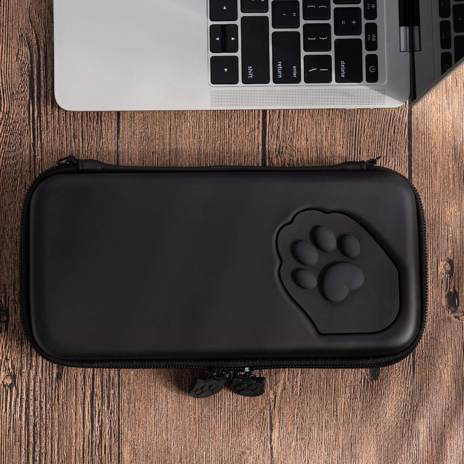 GeekShare Cat Paw Case for Switch - Portable Hardshell Slim Travel Carrying Case fit Switch/Switch OLED Console & Game Accessories - A Removable Wrist Strap (Classic Black