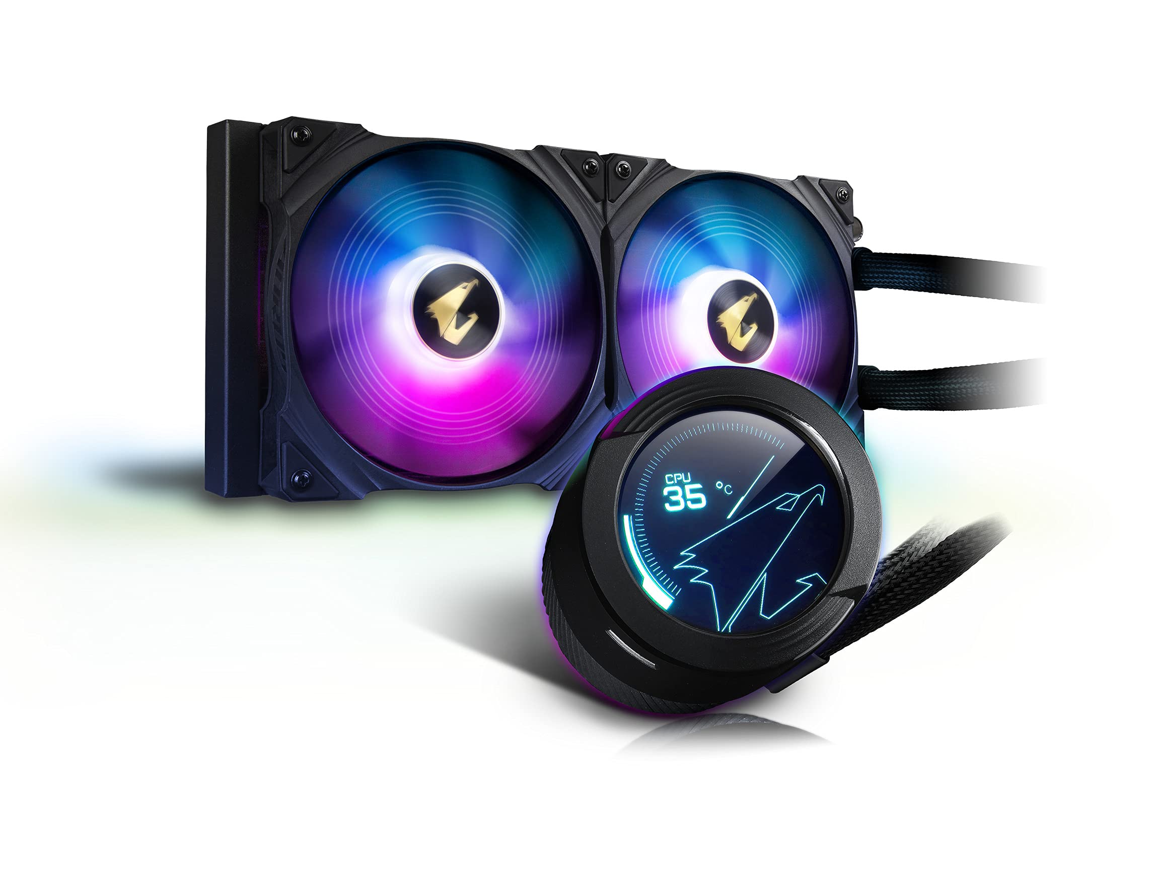 Gigabyte AORUS WATERFORCE X 240 AIO Liquid CPU Cooler, Rotatable Circular LCD Display with Micro SD Support, 240mm Radiator with 2X 120mm Low Noise ARGB Fans, Compatible with Intel LGA1700