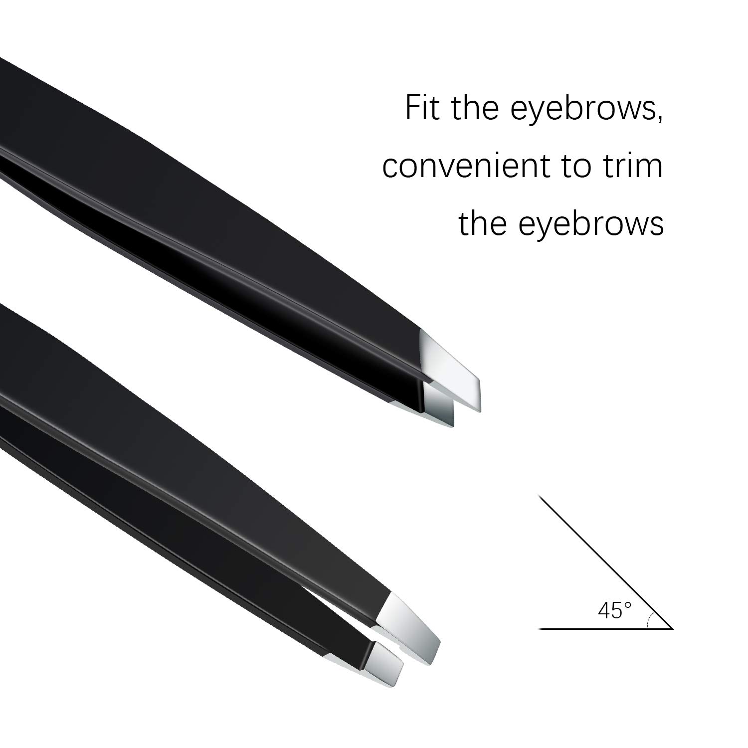 FIXBODY Stainless Steel Eyebrows Plucking Tweezers, Precision Flat and Slant Eyebrows Tweezer Set for Ingrown Hair, Black