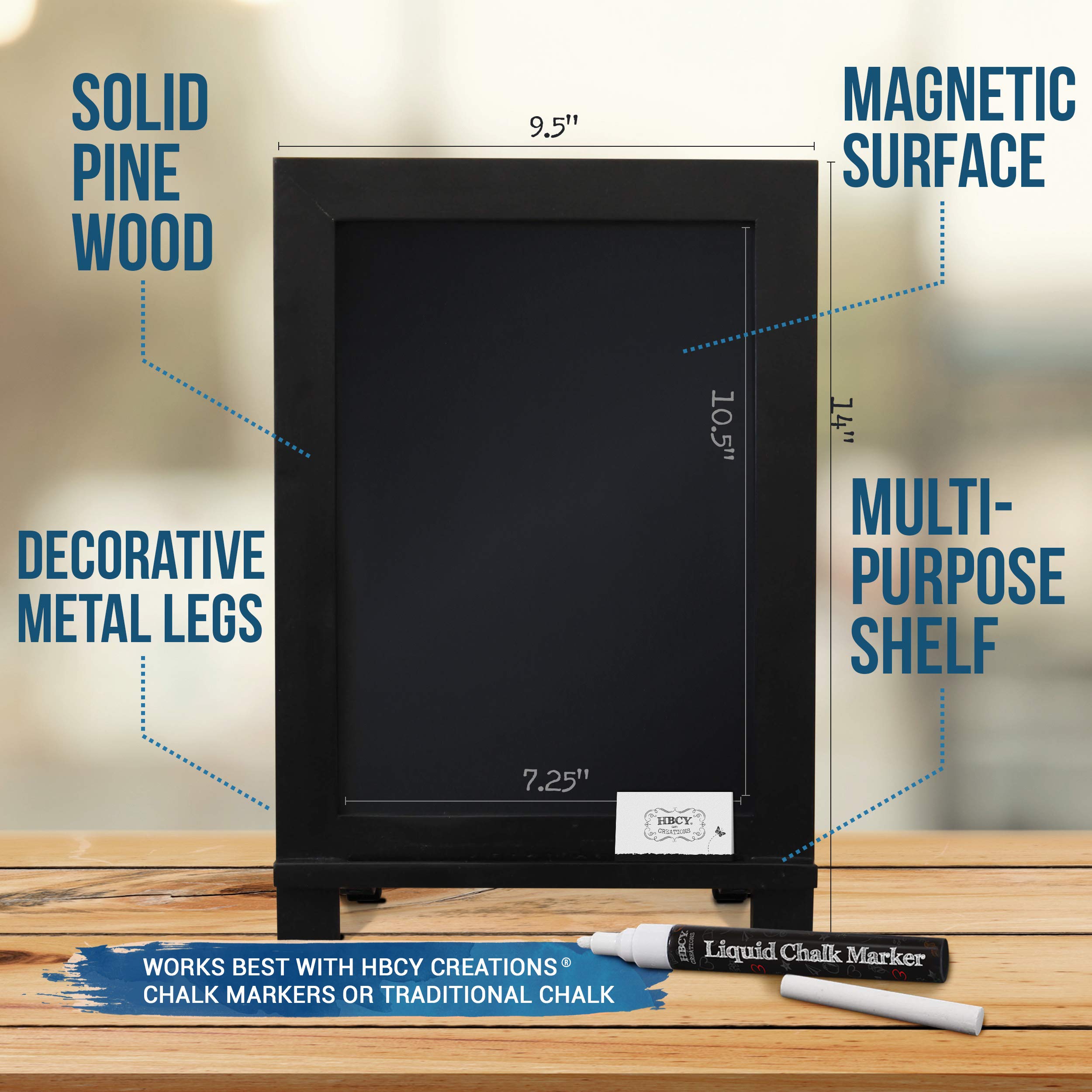 HBCY Creations Black Wooden Tabletop Chalkboard with Legs/Vintage Wedding Table Sign/Small Kitchen Countertop Memo Board/Antique Wooden Frame (9.5โ x 14โ Inches) (4 - Black)