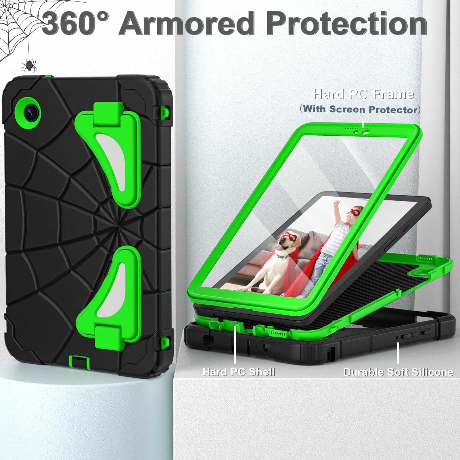 WESOROL Case for Samsung Galaxy Tab A9 with Screen Protector Strong Kickstand Shoulder Strap,Heavy Duty Protective 8.7 Inch Galaxy Tab A9 Case