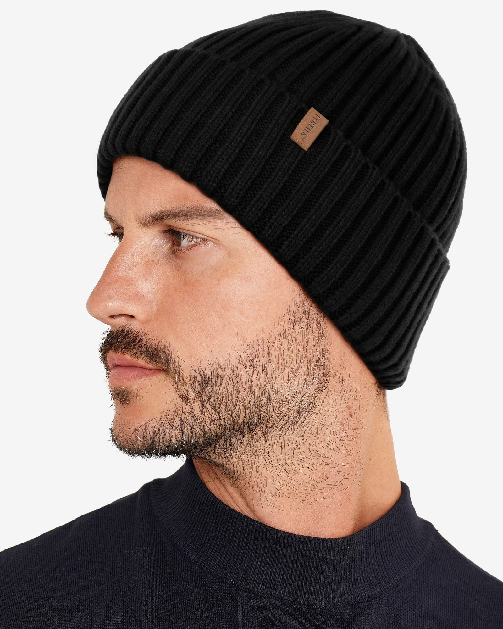 FURTALK Women Men Beanie Warm Winter Hats Acrylic Knit Cuffed Beanie Daily Beanie Hat Unisex Plain Skull Cap Black¡