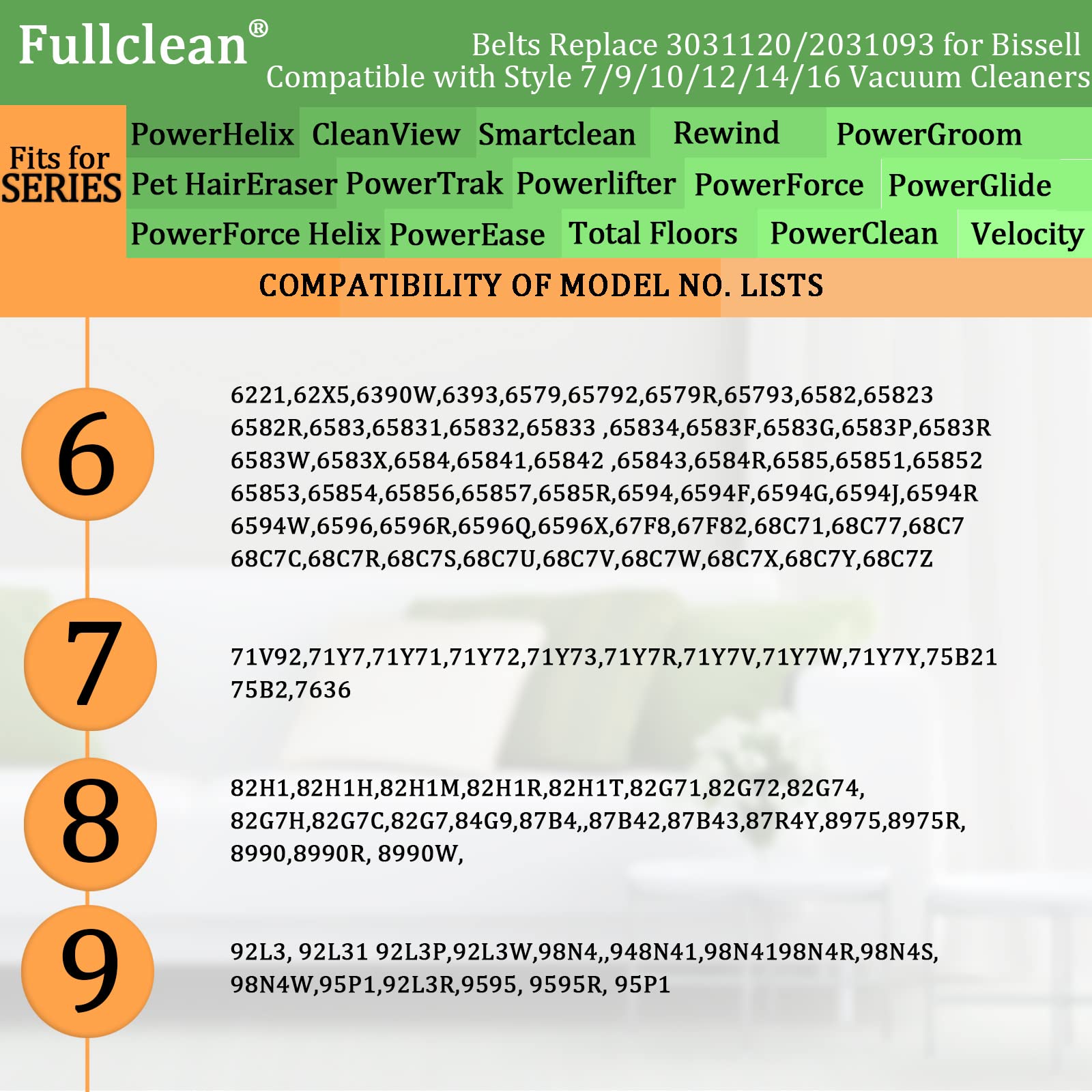 Fullclean Belts Replacements Compatible with Bissell Style 7/9/10/12/14 P/N 3031120 CleanView Swivel Upright Rewind Pet 2252 2489 22543 2254 2486 24899 Vacuum Cleaner,2 Pack