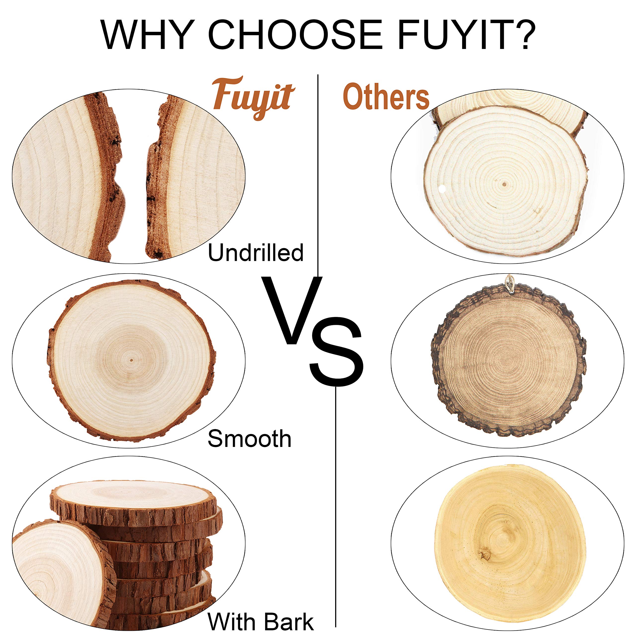 Fuyit Unfinished Wood Slices for Centerpieces, 8Pcs 5.1-5.5 Inch Natural Wooden Round Discs with Bark for Rustic DIY Crafts, Table Base, Wedding Decoration
