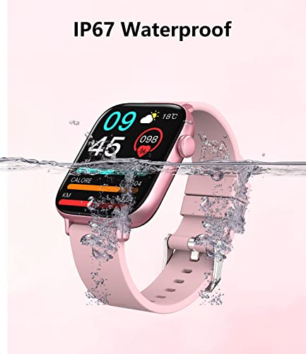 Smart Watch for Men Women, 1.9'' HD Touch Screen Fitness Tracker with Bluetooth Call Answer/Dail, IP67 Waterproof Smart Watch for Android iPhone with Heart Rate Blood Pressure Pink