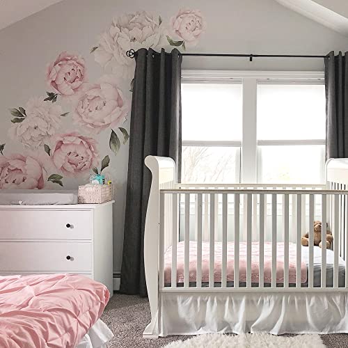 Wonder Space Jumbo Peony Watercolor Wall Decals - Large Size Peonies Flowers Leaves Room Wall Stickers - Scandinavian Design Floral (Pink & White)