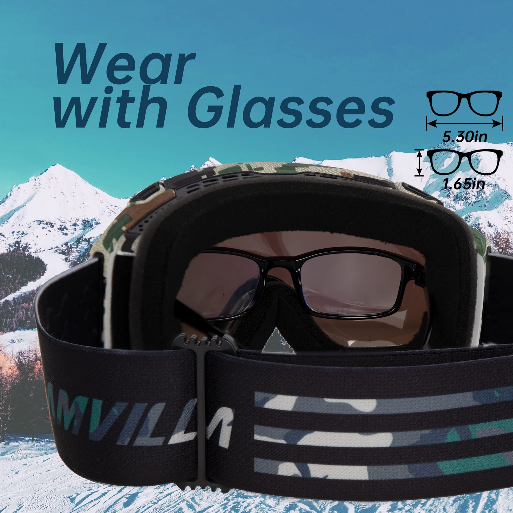 GLAMVILLA Ski Goggles Snow Goggles Snowboard Goggles for Women Man with 100% UV Protection (A1-Black vlt12.6%)