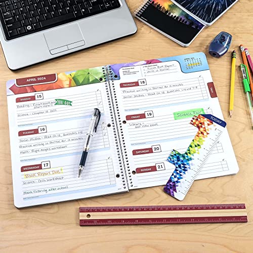 Global Datebooks Dated Middle School or High School Student Planner for Academic Year 2023-2024 Includes Ruler/Bookmark and Planning Stickers (Block Style - 8.5"x11" - Black Painted Brick)