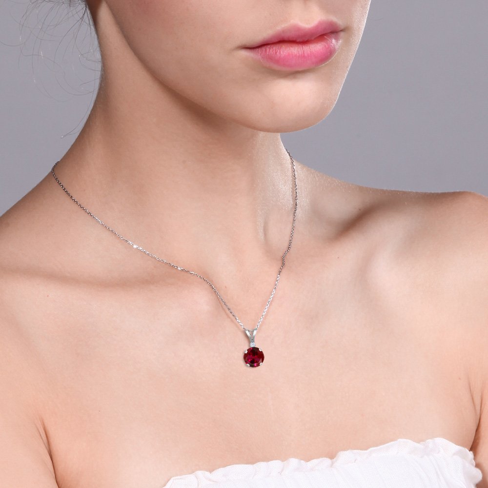 Gem Stone King 1.02 Ct Round Red Created Ruby White Created Sapphire 14K White Gold Pendant