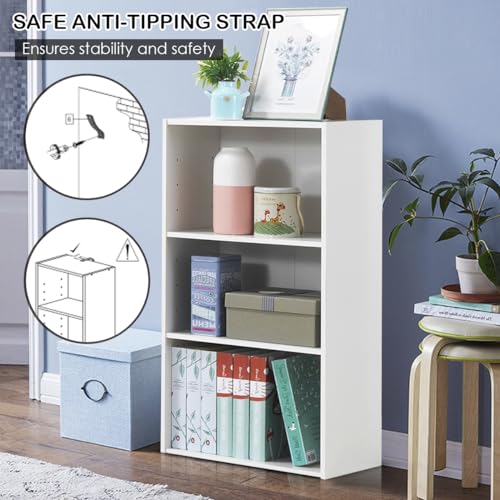 Giantex 2 Pieces 3 Shelf Bookcase Book Shelves Open Storage Cabinet Multi-Functional Home Office Bedroom Furniture Display Bookcases, White