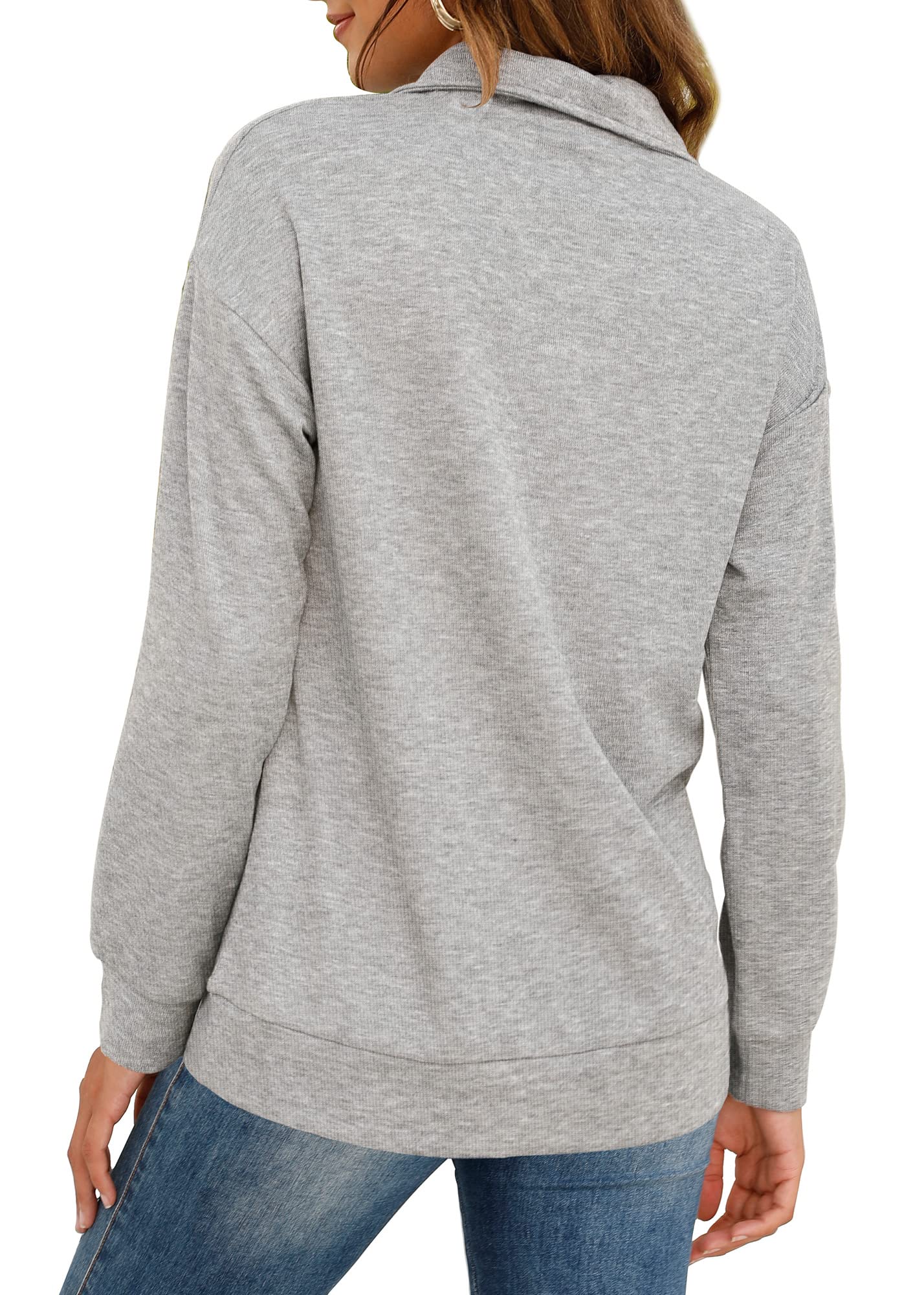Glanzition Grey Sweatshirt for Women Winter Long Sleeve Zip Up Collar Pullover Sweatshirts L