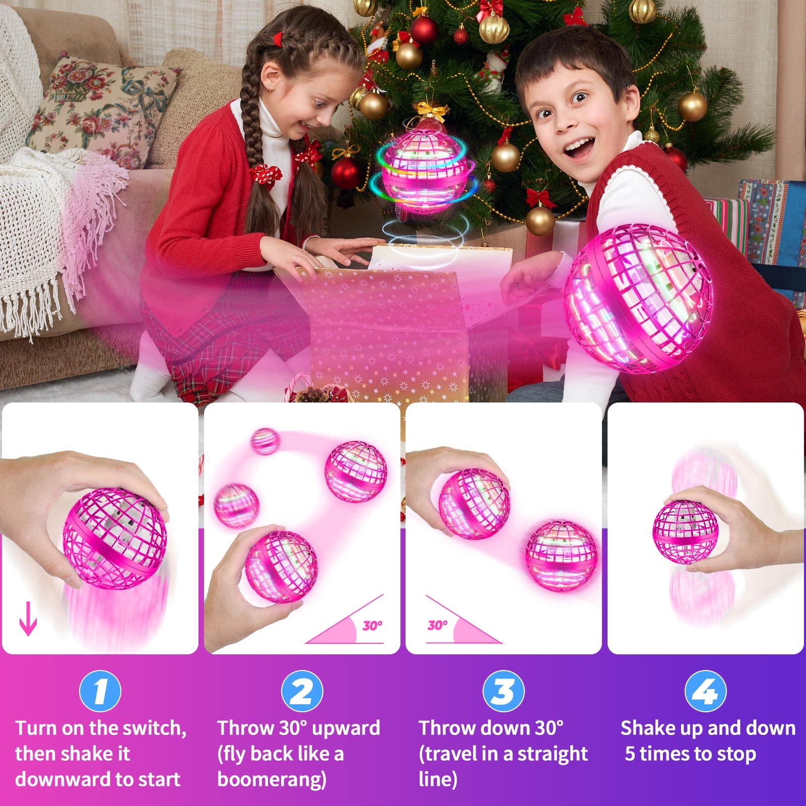 Flying Ball Toys, Hover Orb Pro Spinner with Colorful Lights, Magic Mini Drone for Kids 8-12, Hand Controlled Boomerang Ball with 360 Rotating, Safe for Kids Adults
