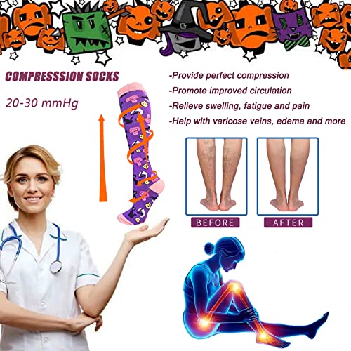 Halloween Compression Socks for Women, Medical Compression Support Socks 20-30 mmHg-Best Calf Socks (Halloween A,L/XL)
