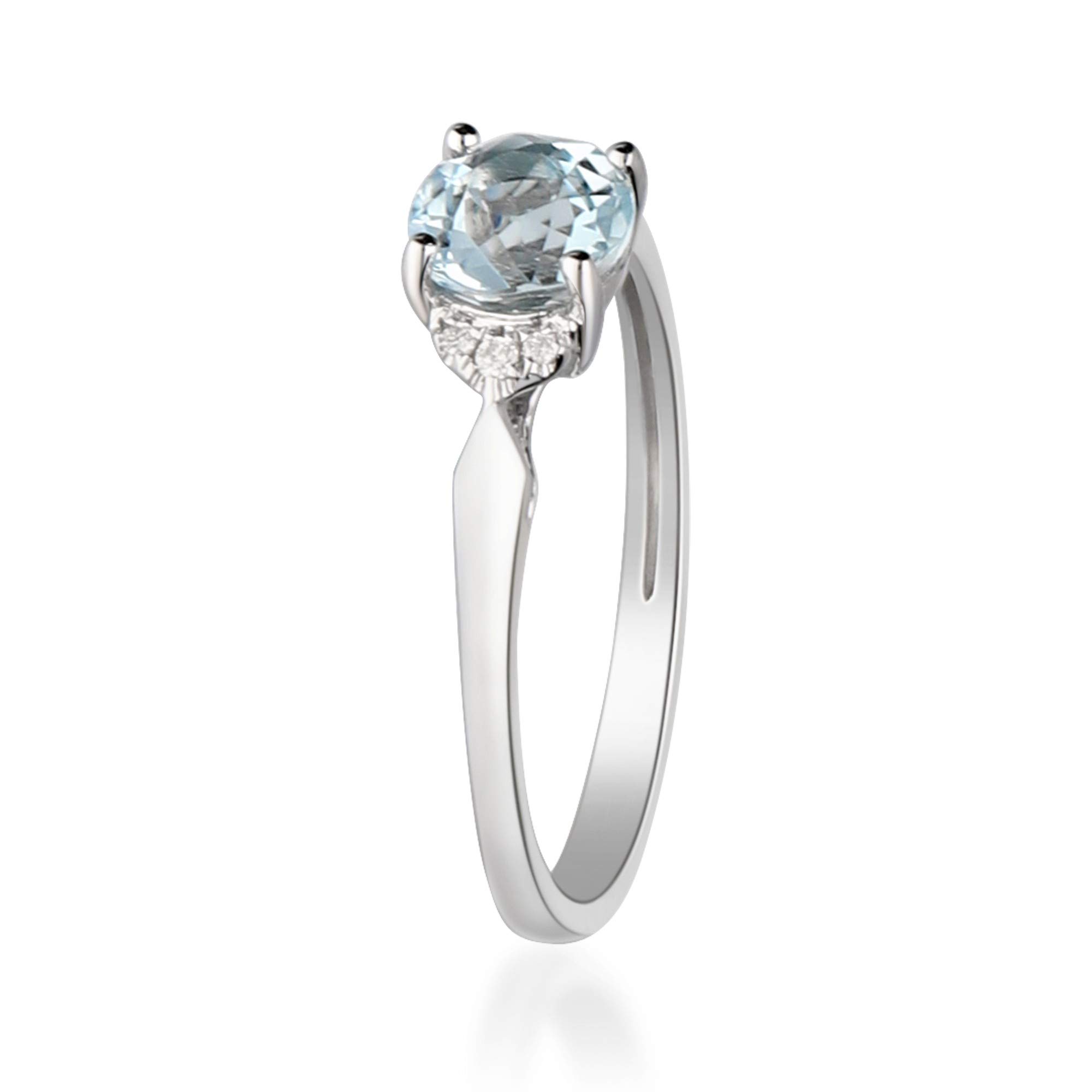 Gin & Grace 14K White Gold Genuine Aquamarine Ring with Diamonds for women | Ethically, authentically & organically sourced (Round-cut) shaped Aquamarine hand-crafted jewelry for her |