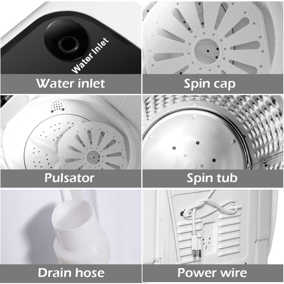 Giantex Portable Compact 13 Lbs Mini Twin Tub Washing Machine Washer Spin Dryer (Black&White)