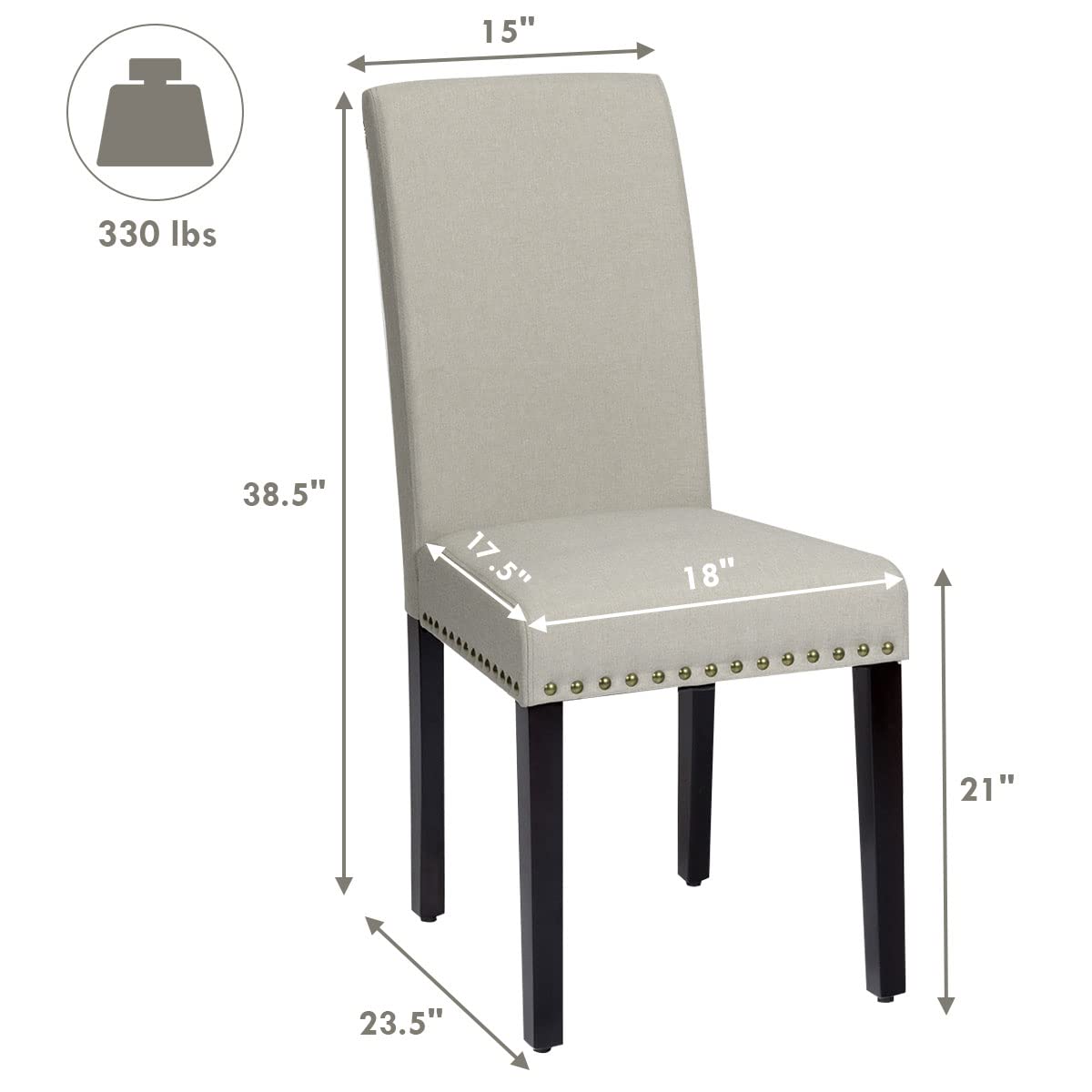 Giantex Upholstered Dining Chairs Set of 2, Fabric Side Chairs with Wood Legs, Soft Padded Seat, Nailhead Trim, Armless Parsons Dining Chair, Ideal for Dining Room, Kitchen, Living Room, Light Sage