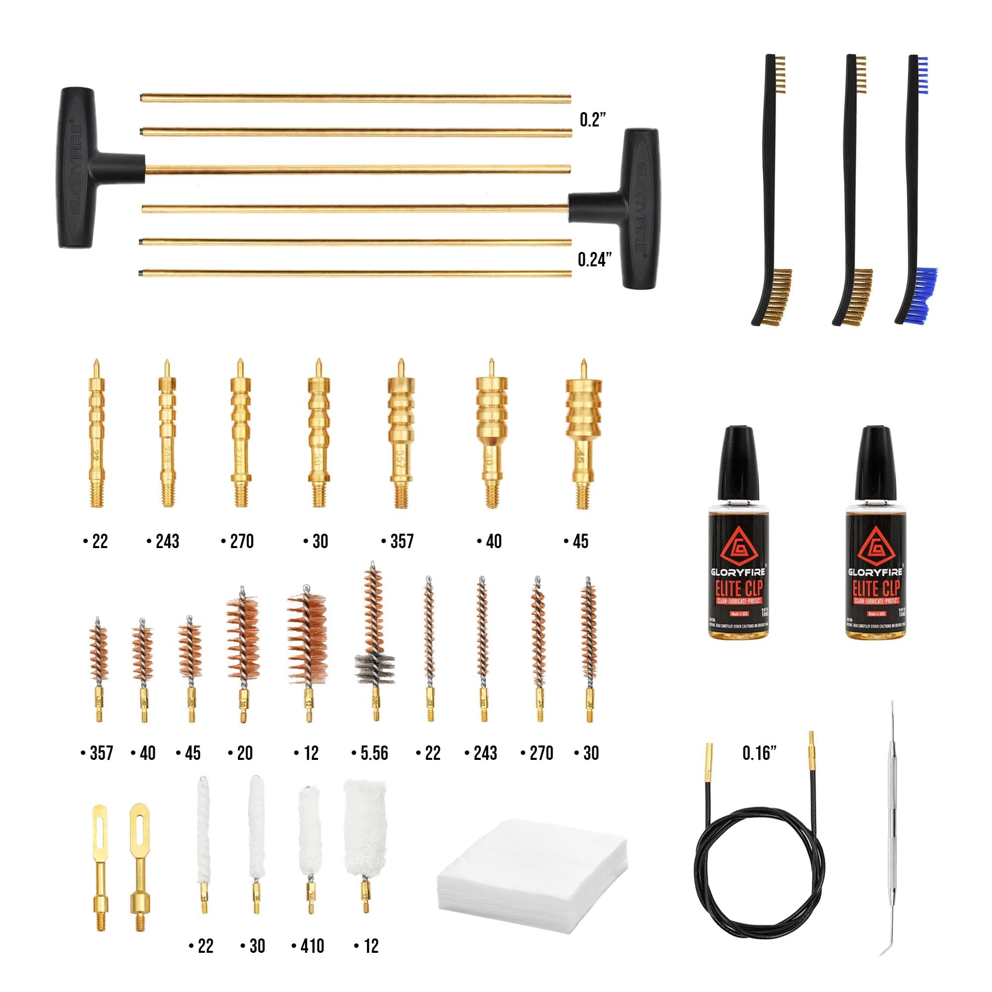 GLORYFIRE Elite Gun Cleaning Kit for Handgun Shotgun Rifle Cleaning Kit for All Guns with Reinforced and Lengthened Rods, Cotton Mop, High-end Double Head Brushes, Bronze Brushes with Steel Wire