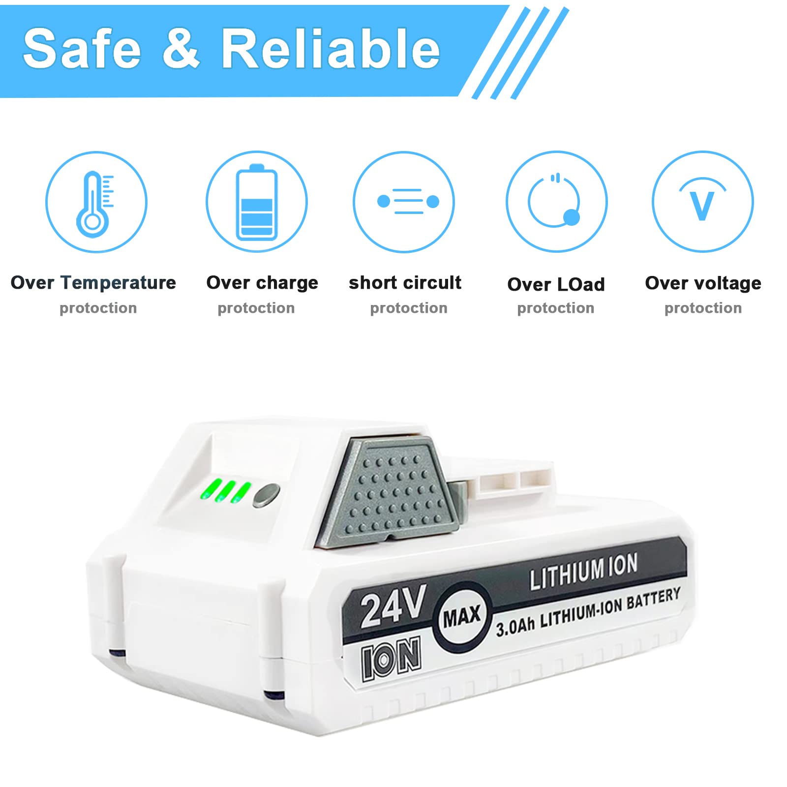 Moccdor 3.0Ah 24V Replacement Lithium-ion Battery for Snow Joe + Sun Joe 24V Series Cordless Power Tools, Compatible with Snow Joe 24VBAT-LTX 24VBAT-LTW 24VBAT-LTE 24VBAT 24V-X2-SB18 24VBAT-XR