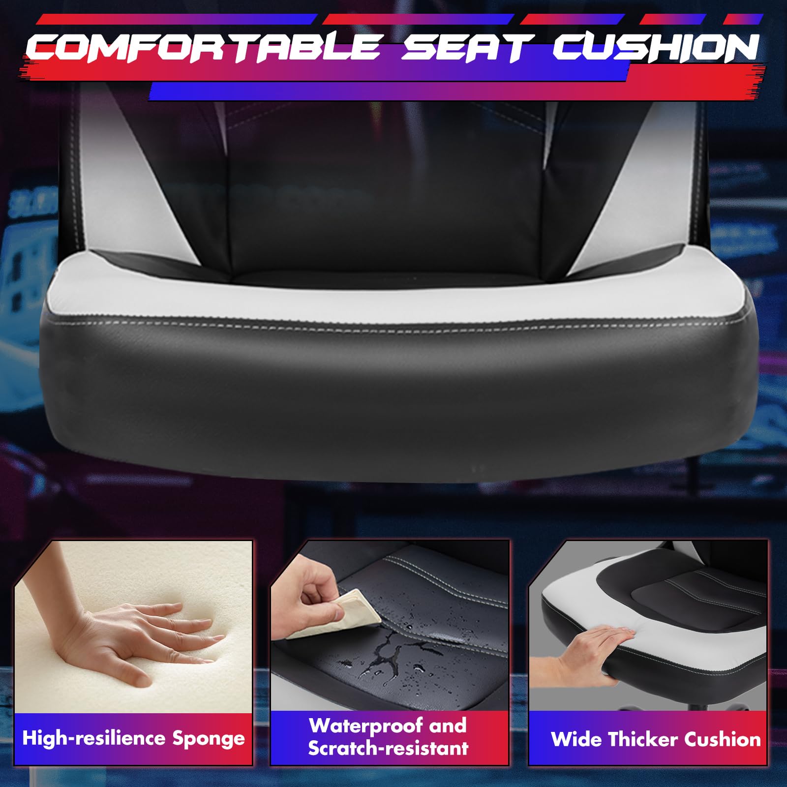 Gaming Chair, Ergonomic Office Chair High Back Computer Chair with PU Leather and Flip-up Armrest, Executive Ergonomic Adjustable Swivel Task Chair - White