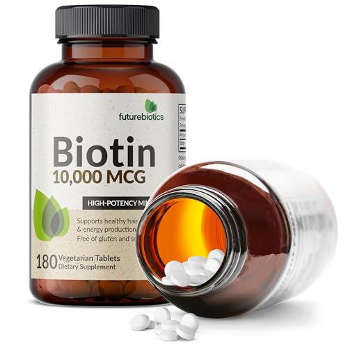 Futurebiotics Biotin 10,000 MCG High Potency Tablets Supports Healthy Hair, Skin & Nails & Energy Production, Non-GMO, 180 Vegetarian Tablets