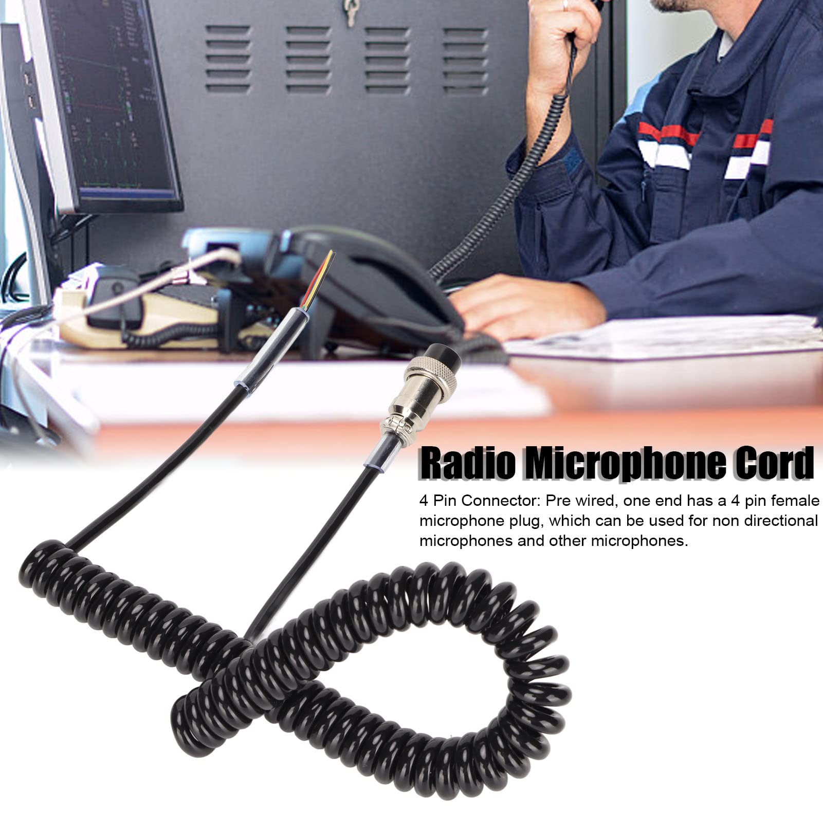 GOWENIC CB/HAM Radio Microphone Cable Replacement, Handy Extension Microphone Cord with Prewired 4 Pin Connector, Radio Transceiver Equipment Microphone Reinforced Cable, Extendable 180cm/70.8in