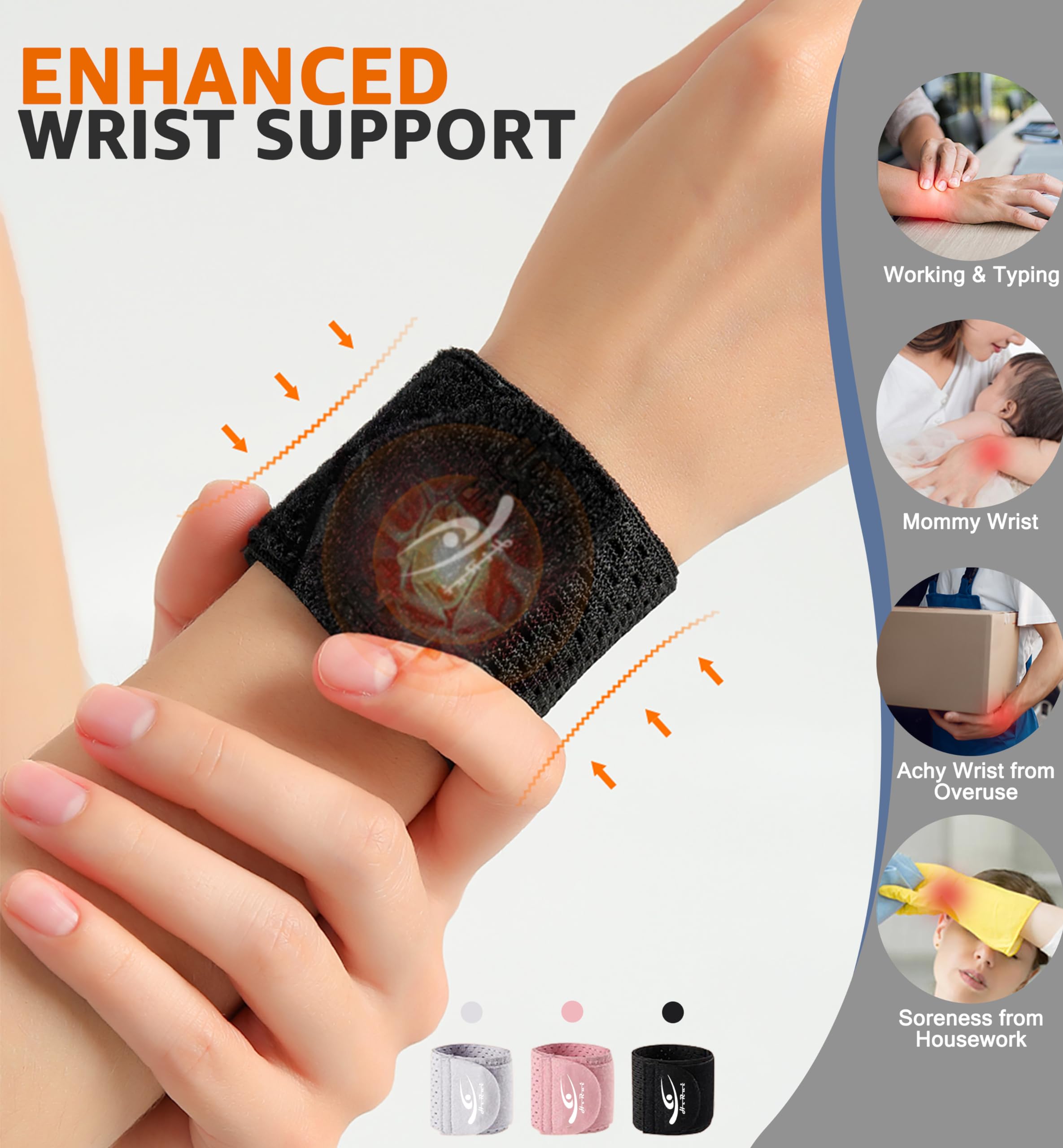 HiRui Wrist Compression Wraps, Wrist Brace Wrist Support for Sports, Mouse Hand, Mother's Hand, Carpal Tunnel Arthritis, Tendonitis - Premium Elastic & Breathable Mesh Fabric (Black, Medium)