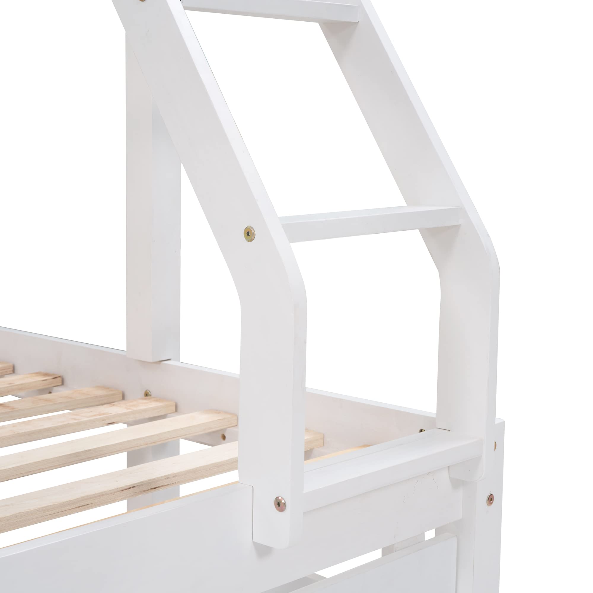 Wood Triple Bunk Bed Full Over Twin &Twin Bunk Beds for 3, Wooden Triple Beds Frame with Drawers and Guardrails for Kids,Teens, Adults, No Box Spring Needed (White)