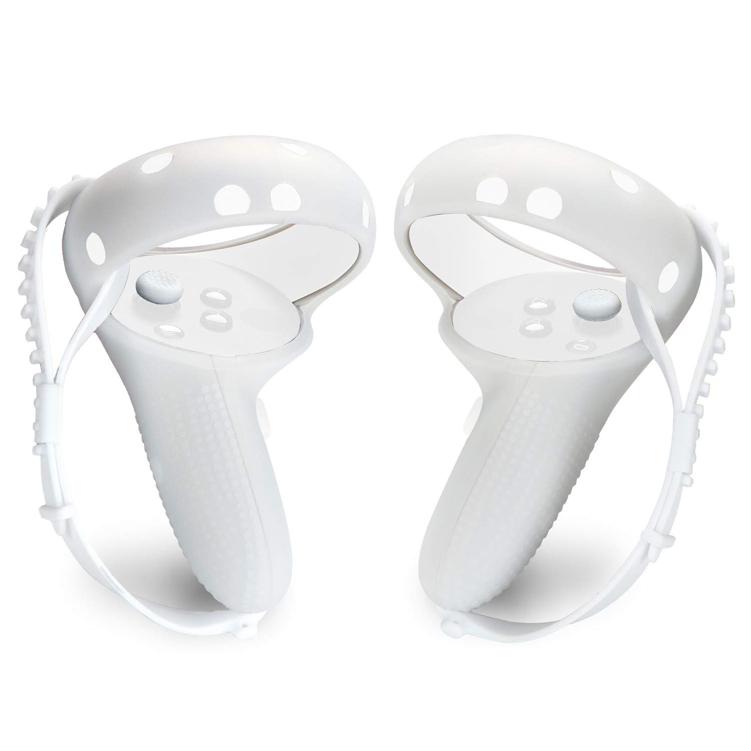 Full Grip Cover Compatible for Oculus Quest 2 Touch Controller with Adjustable Anti-Fall Backhand Starp and Wrist Hand by X-Super Home (White)