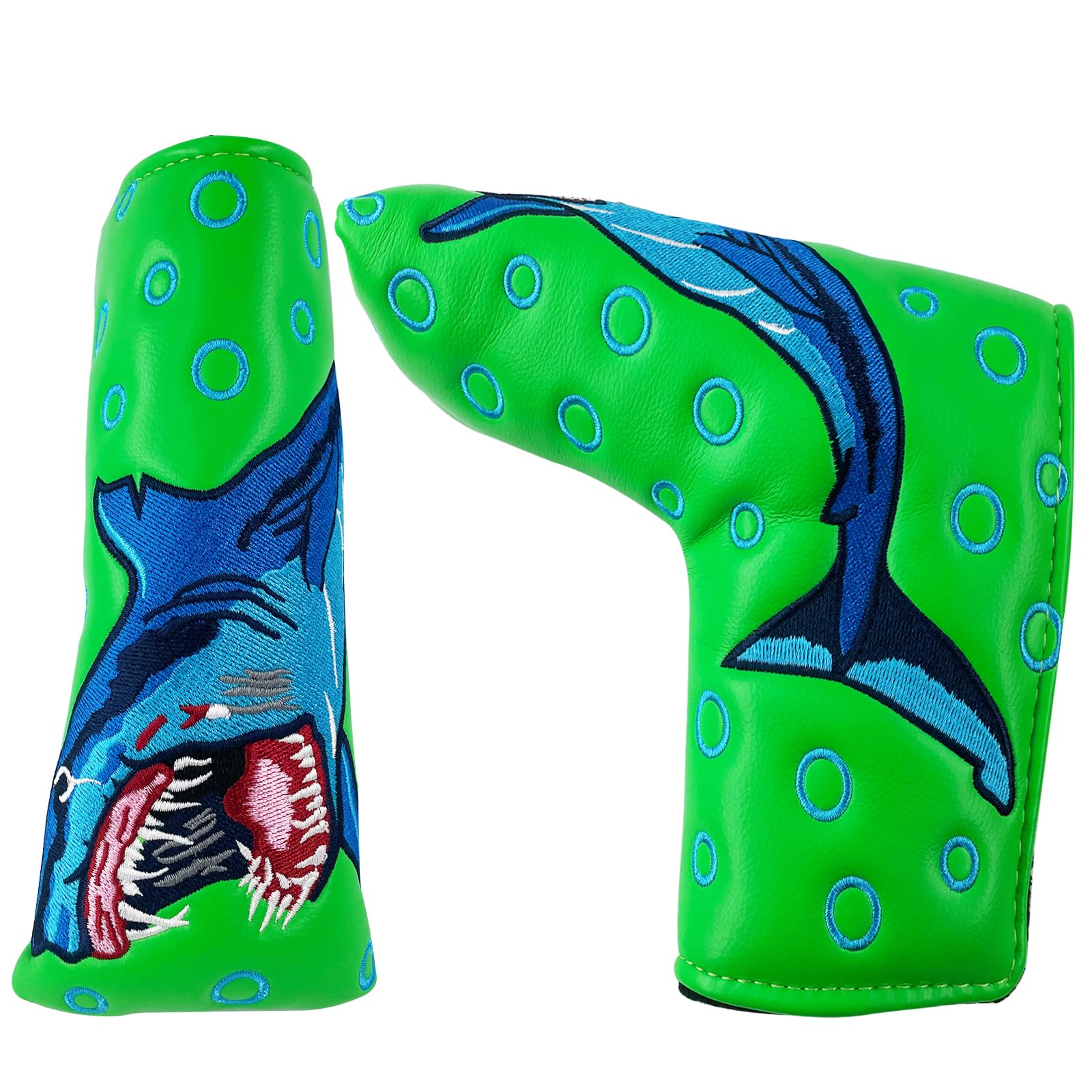 Gbourly Golf Club White Shark Mallet Putter Cover Heel Shafted PU Leather Magnetic Closure Headcover