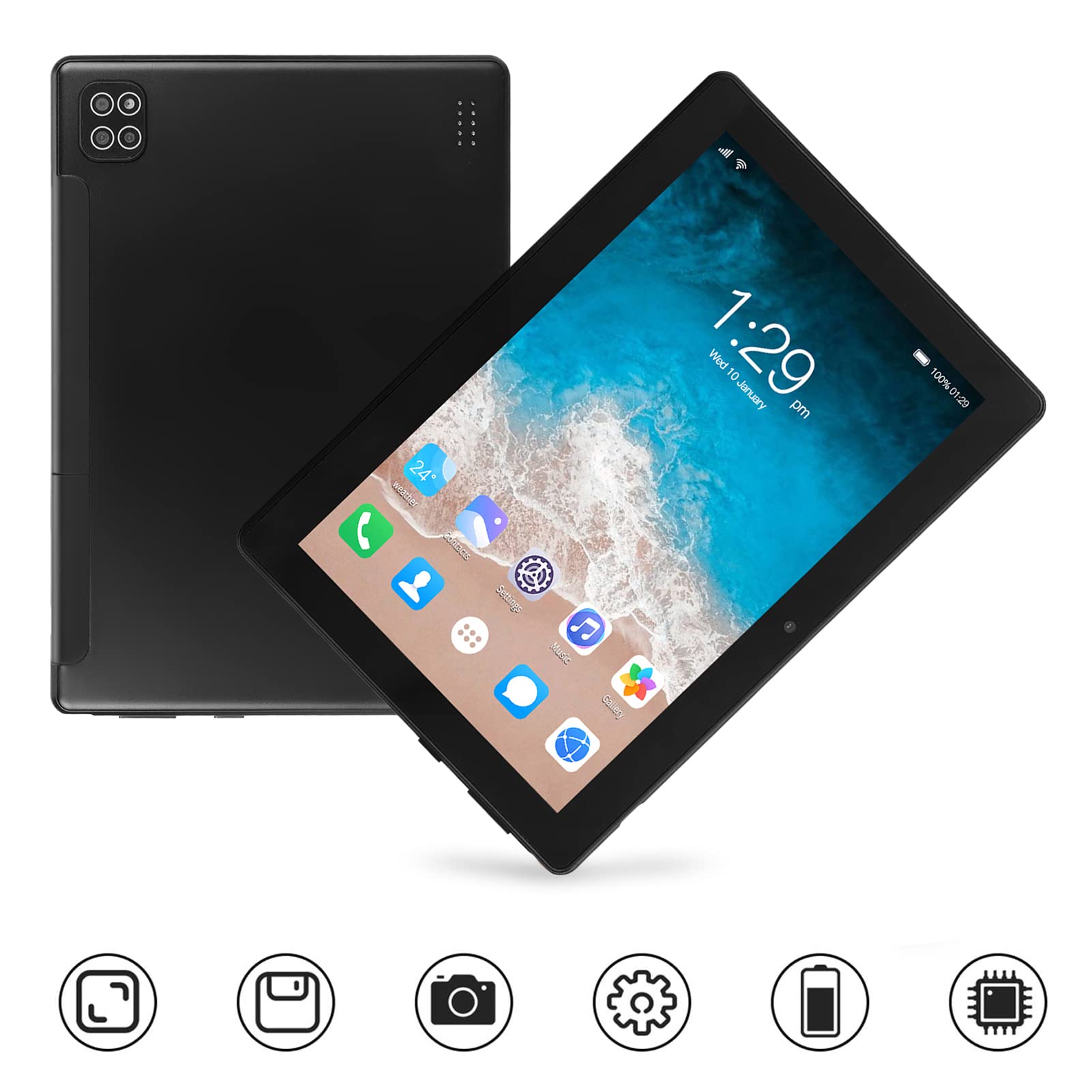 GLOGLOW Smart Tablet, GPS Tablet 8800mAh 8+20MP 6GB+128GB Storage 4GLTE with OTG Cable for Reading for Recreation (Black)