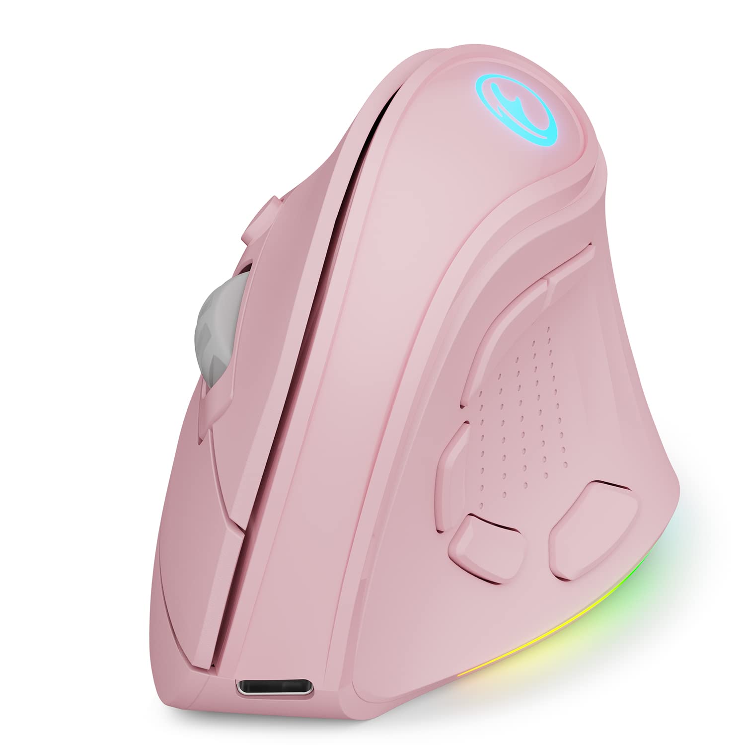 IFYOO 2.4G and BT 5.1 Dual Mode RGB Rechargeable Wireless Vertical Ergonomic Mouse, 5 Side Buttons, Max 4000 DPI, for PC Computer Notebook Laptop, for Windows 11 10, Mac iPad OS, Android - Pink