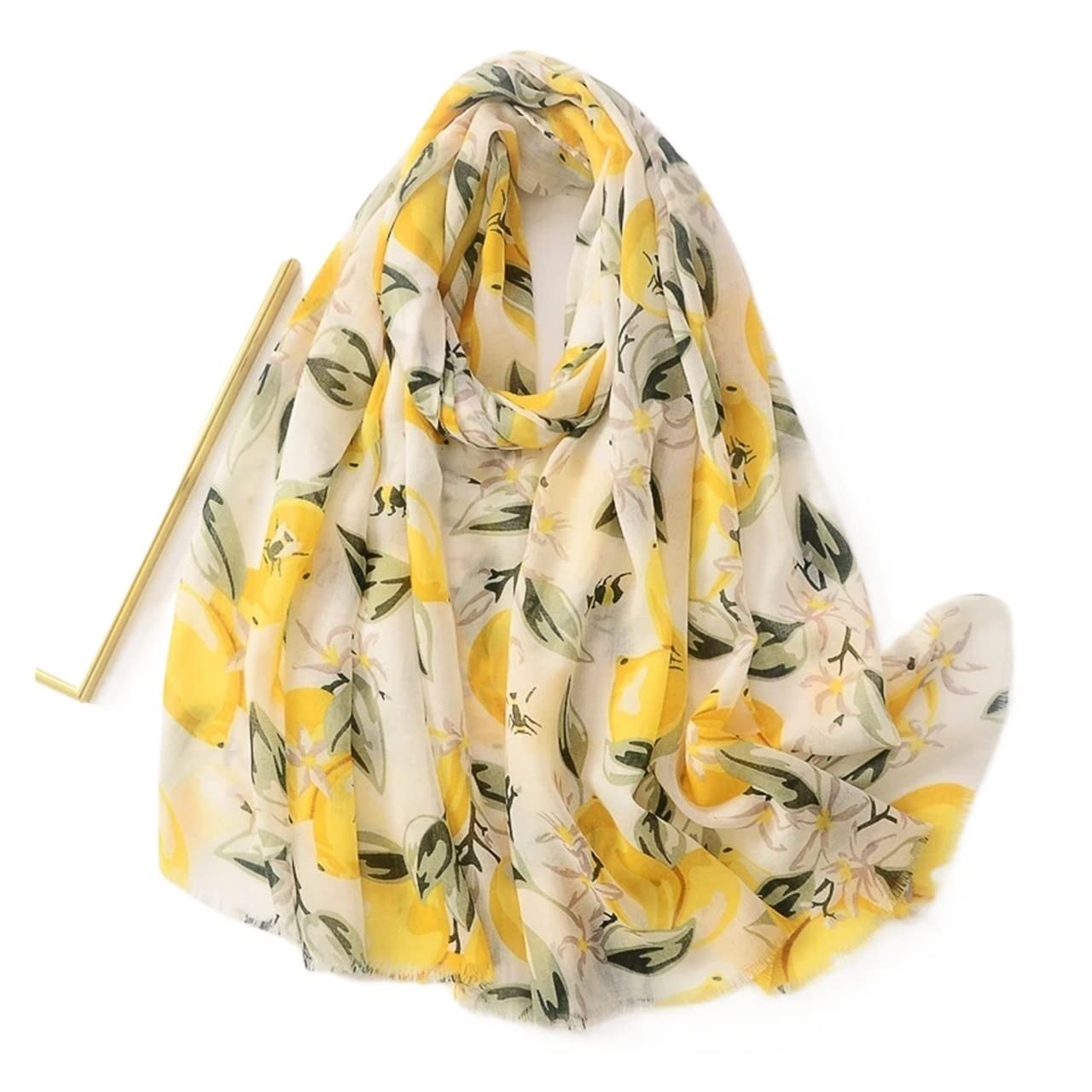 GPPZM Fruit Lemon Floral Fringe Viscose Shawl Scarf Headband Wrap Pashmina Stole (Color : A, Size : One Size)