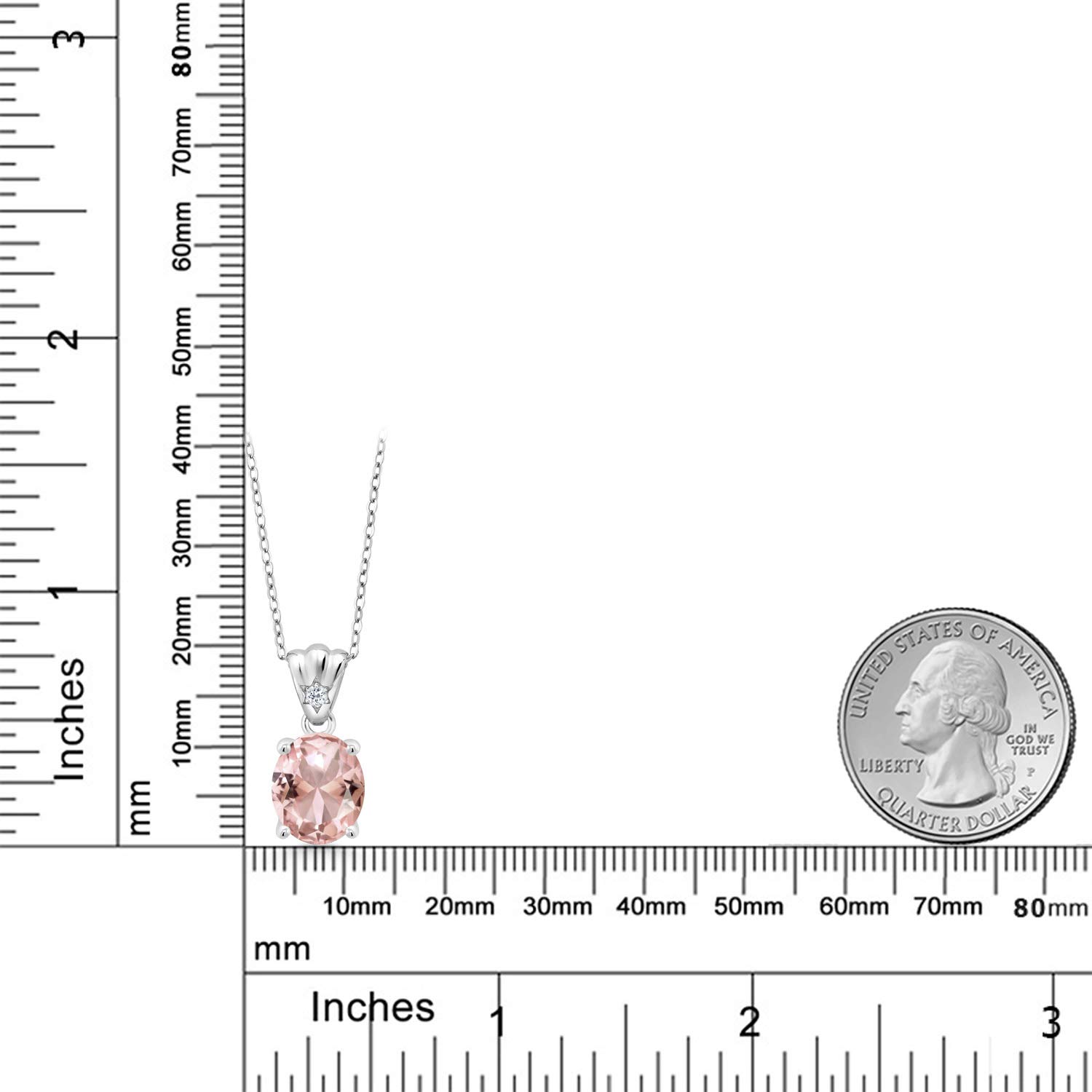 Gem Stone King 925 Sterling Silver Peach Simulated Morganite and White Topaz Pendant Necklace For Women (3.92 Cttw, Oval 11X9MM with 18 Inch Silver Chain)