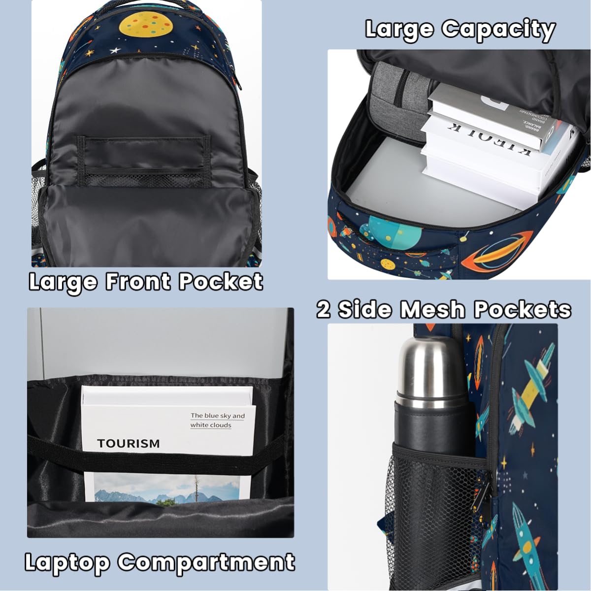 FZDXZJJ Custom Name Backpack for Boys Girls Teens Space Planet Personalized 16 Inch Kids Backpack Rocket Galaxy Middle Schoolbag Primary Elementary Student Bookbag for Back to School Gift