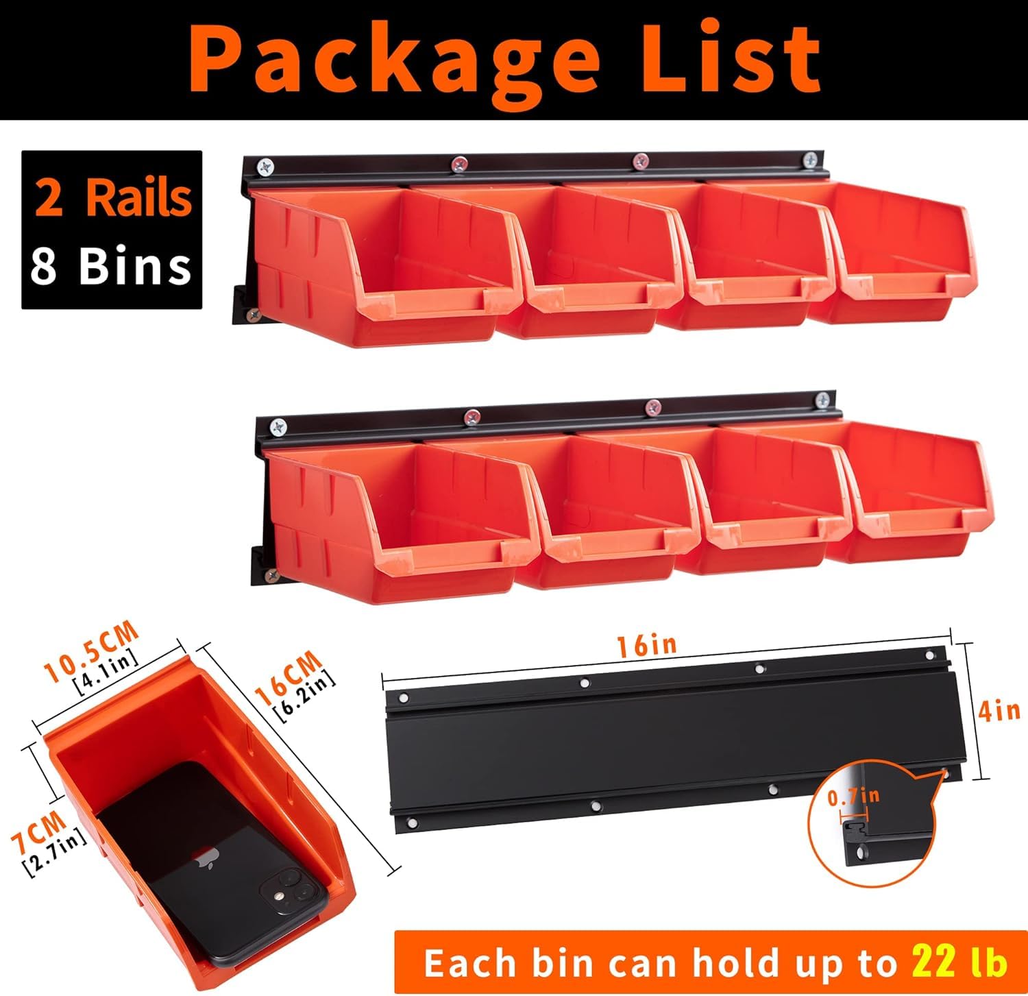 NETWAL 8 Storage Bins, Wall Mount Garage Rack, Parts &Tool Organizers and Storage Screws and Bolts
