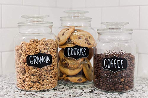 Godinger Airtight Glass Canisters Set of 3 - Round Clear Storage Containers with Sealed Lids, Chalkboard Jar Set of 3, Chalk Included – Perfect Housewarming Gift