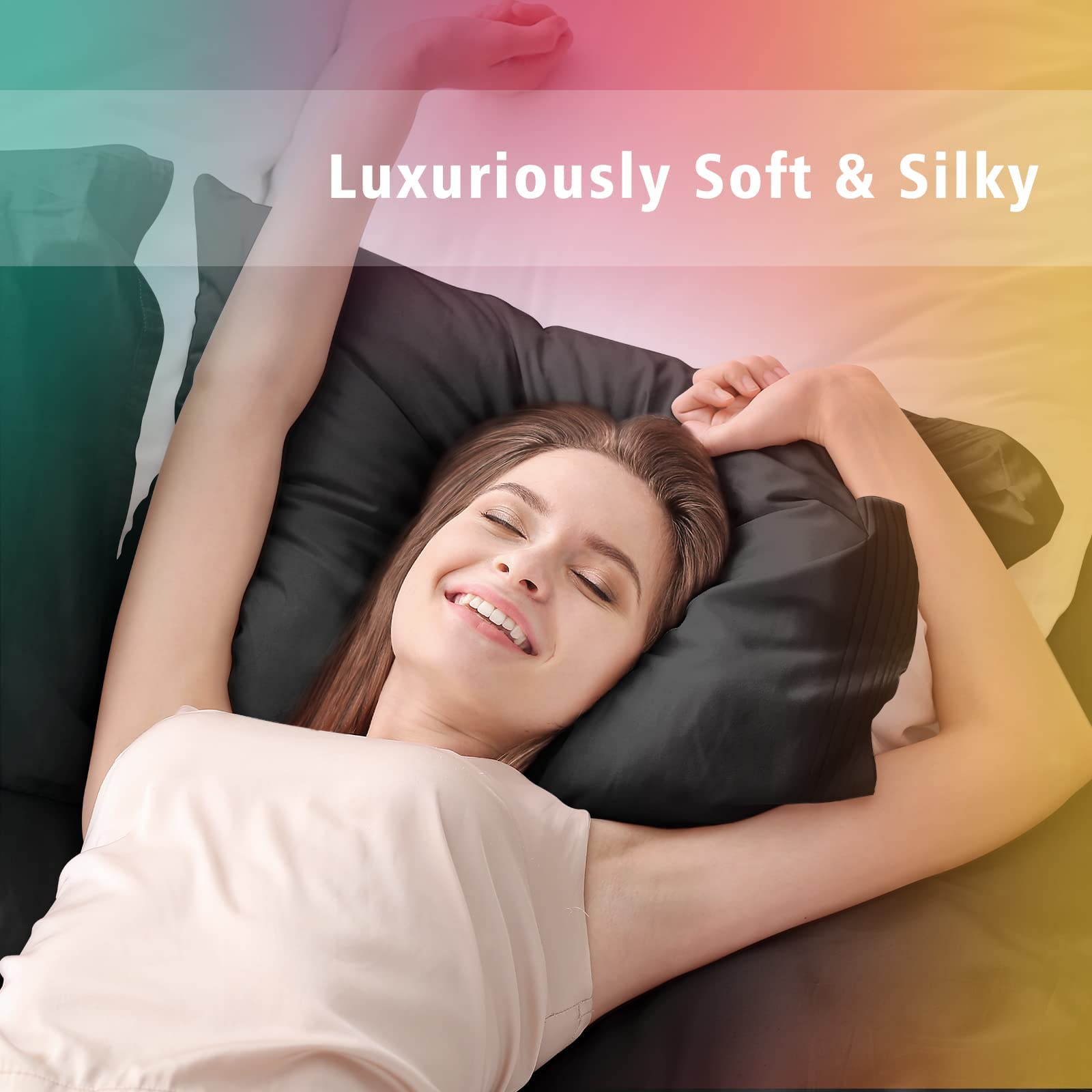 Full Bed Sheet Set, 4pcs Bedding Sheets & Pillowcases, Soft Microfiber 1800 Thread Count 16" Deep Pocket Luxury Bed Sheets - Hypoallergenic, Wrinkle & Fade Resistant (Black)