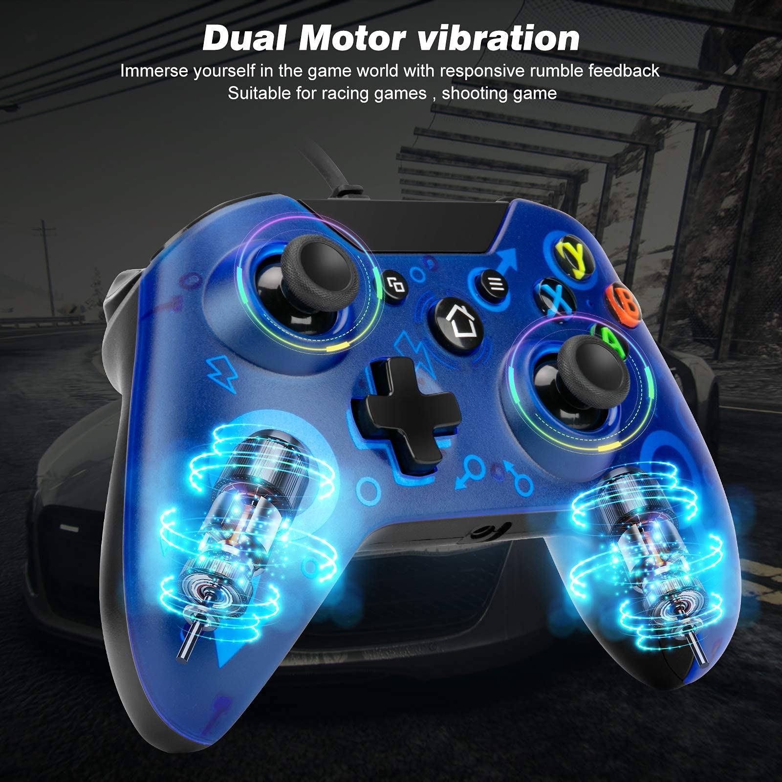 FUXINYA Wired Controller, Compatible with Xbox One/One S/One X/One Elite/Windows PC, USB Wired Gamepad Remote Controller, PC Game Controller with Headset Jack [2021 Newest Version] (Blue) (Renewed)