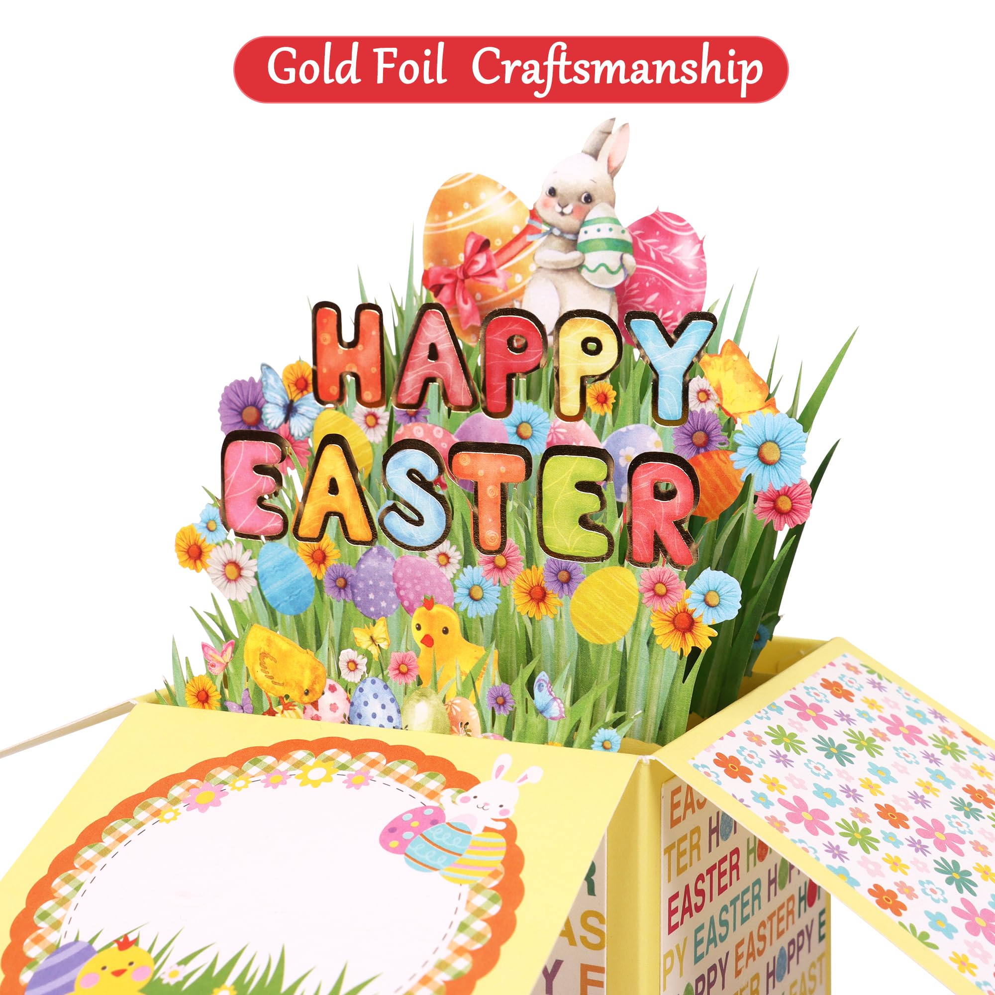 Giiffu Pop Up Easter Card, Happy Easter 3D Card for Kids with Note Card and Envelope, a delightful surprise Easter greeting card for Kids,Children,Family and Friends