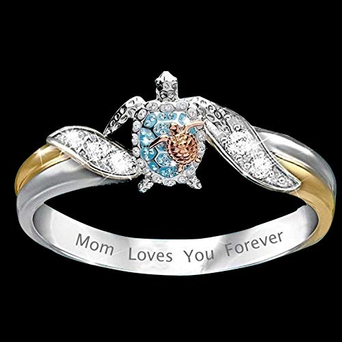 FUTIMELY Turtle Ring Mom Loves You Forever Statement Ring for Women Crystal Animals Healthy Longevity Sea Turtle Ring,Best Gifts for Mom at Christmas (6)
