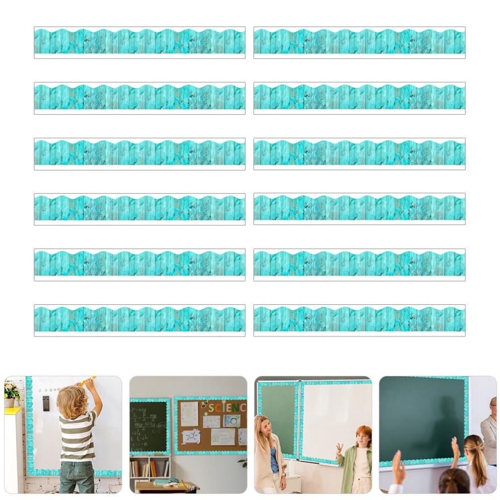 GANAZONO Magnetic Classroom Bulletin Board Border Wooden Pattern Wave Rolled Border Trim Scalloped Edge Border Trim Decoration for Edge Office 12pcs Sky-Blue