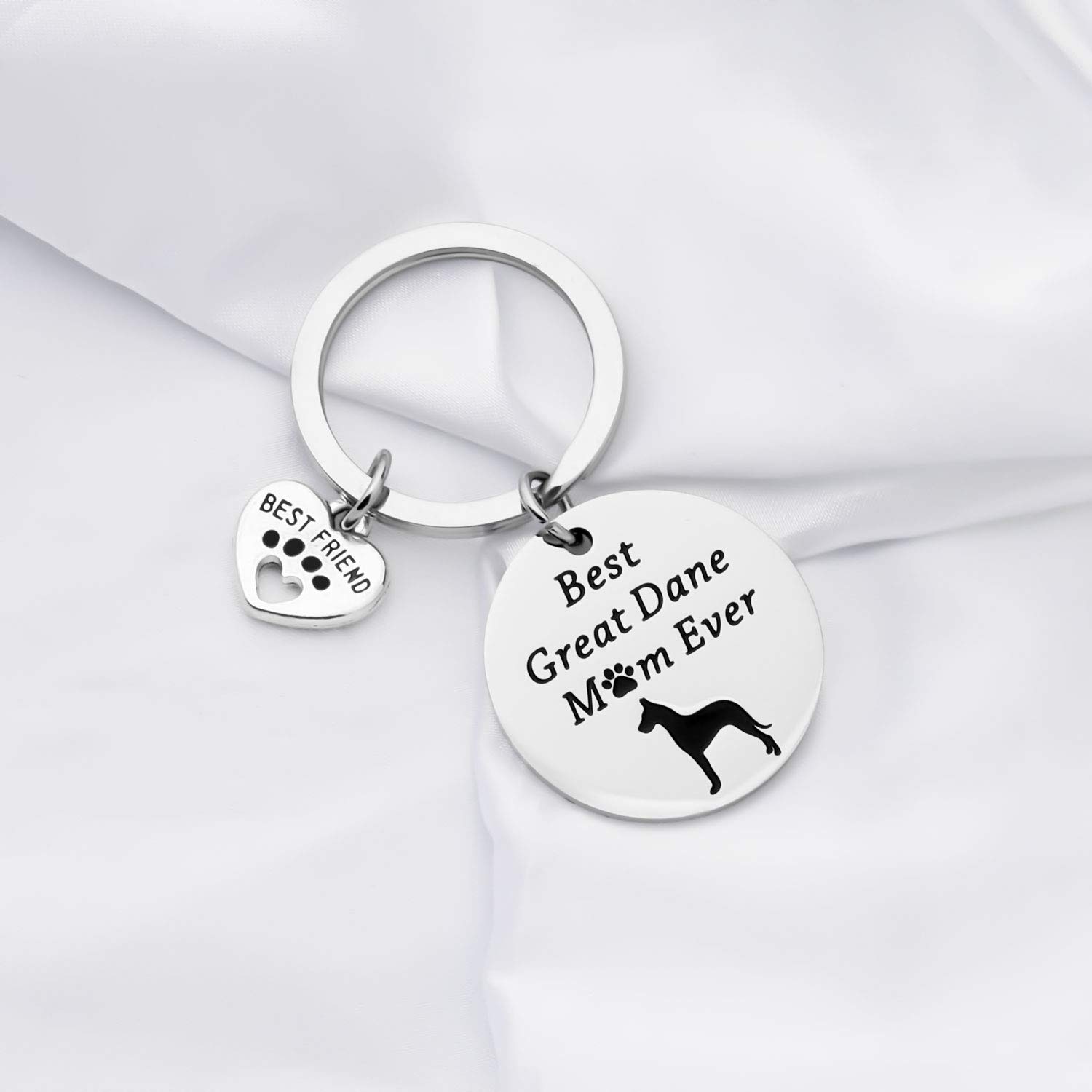 FUSTMW Great Dane Lover Gifts Best Great Dane Mom Ever Keychain Great Dane Mom Gifts for Dog Owners (silver)