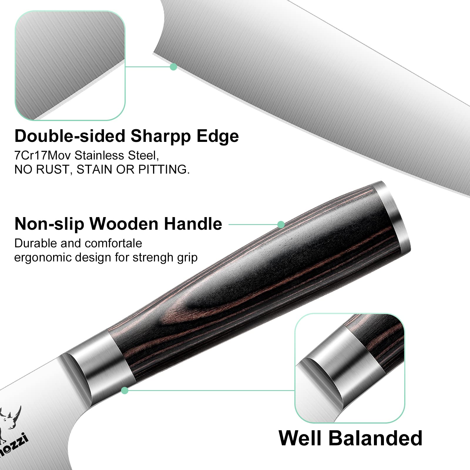 My Mozzi Chef Knife - Professional Knife with Ergonomic Handle and High Carbon Stainless Steel Ultra Sharp Paring Kitchen Chef Knife 8 inch