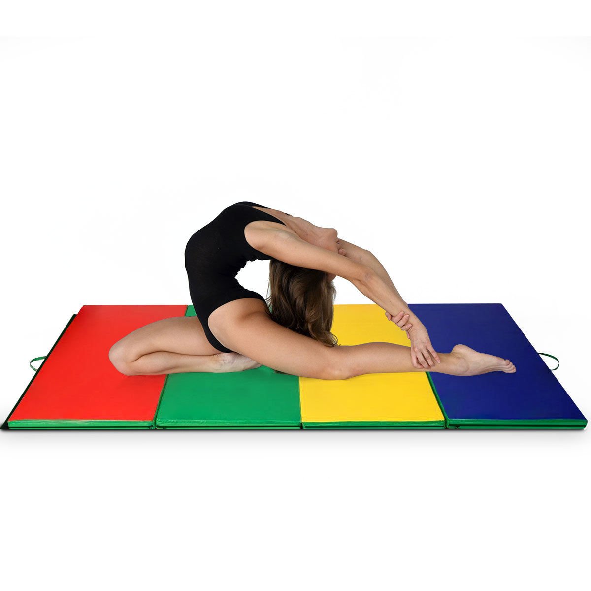 Giantex Folding Exercise Mat with Carrying Handles Panel Thick Gym Fitness Exercise Yoga Exercise Mat Lightweight Home Gym Mat (Multicolor, 4'x10'x2")